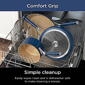 Ninja Extended Life Ceramic 10.25" Fry Pan with Comfort Grip, Nonstick Fry Pans, Pots, PTFE Free, Healthy Cooking, Oven Safe, Dishwasher Safe, All Stovetops & Induction Compatible, Navy Blue, CW40026