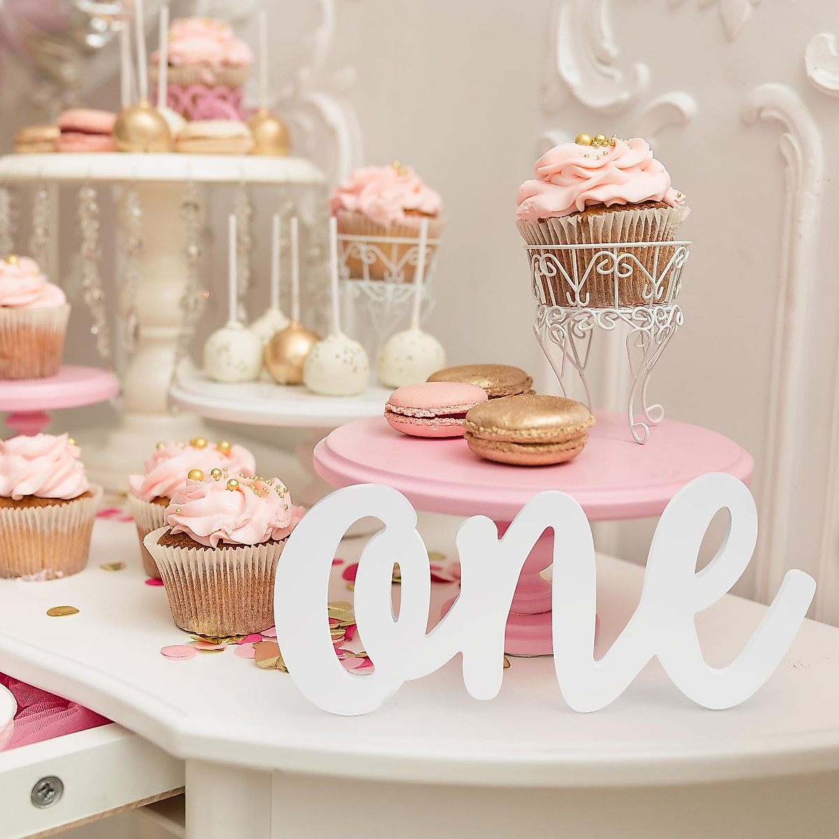 ONE Sign (Large 17in/Wooden/White), 1st Birthday Party and Baby Shower Decorations, Photo Prop, Wall Decor, Table Display, Baby Chair Photo Booth Props