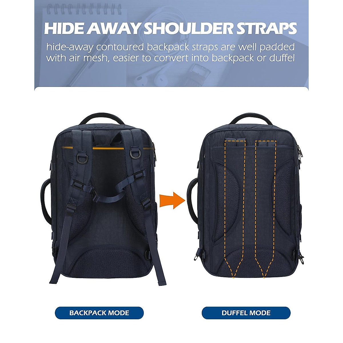 Hynes Eagle 44L Carry on Backpack Airline Approved Travel Backpack for Men Women Large Laptop Backpack 17 inch Nylon Backpack Overnight Weekender Bag Navy Blue