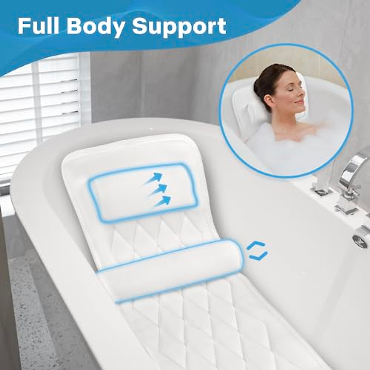 Bath Pillow,Bath Pillows for Tub Neck and Back Support, Bathtub Pillows for Head and Neck, Bathtub Pillow, Bath Accessories for Tub Women, Hot Tub Accessories for Adults, Tub Pillow (White)