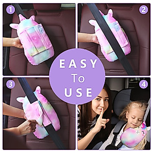 FIODAY Car Seat Belt Covers for Kids Unicorn Seat Belt Pillow Soft Seat Belt Cushion Adjust Seat Strap Pillow Head Neck Support for Children Baby Boys Girls Travel