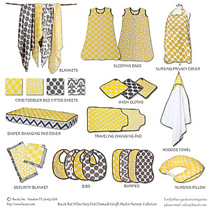 Bacati - Yellow/Grey Ikat Chevron Muslin 10 Pc Neutral Crib Set with 4 Muslin Swaddling Blankets for US Standard Crib