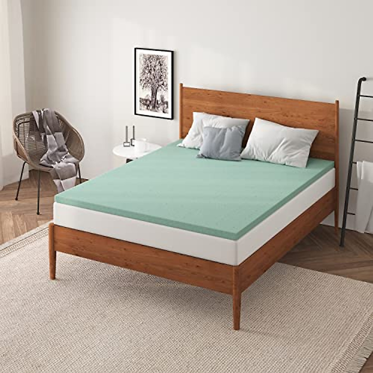 NapQueen 4 Inch Ventilated Green Tea Memory Foam Mattress Topper, Chic Green, CertiPUR-US Certified, Twin-XL