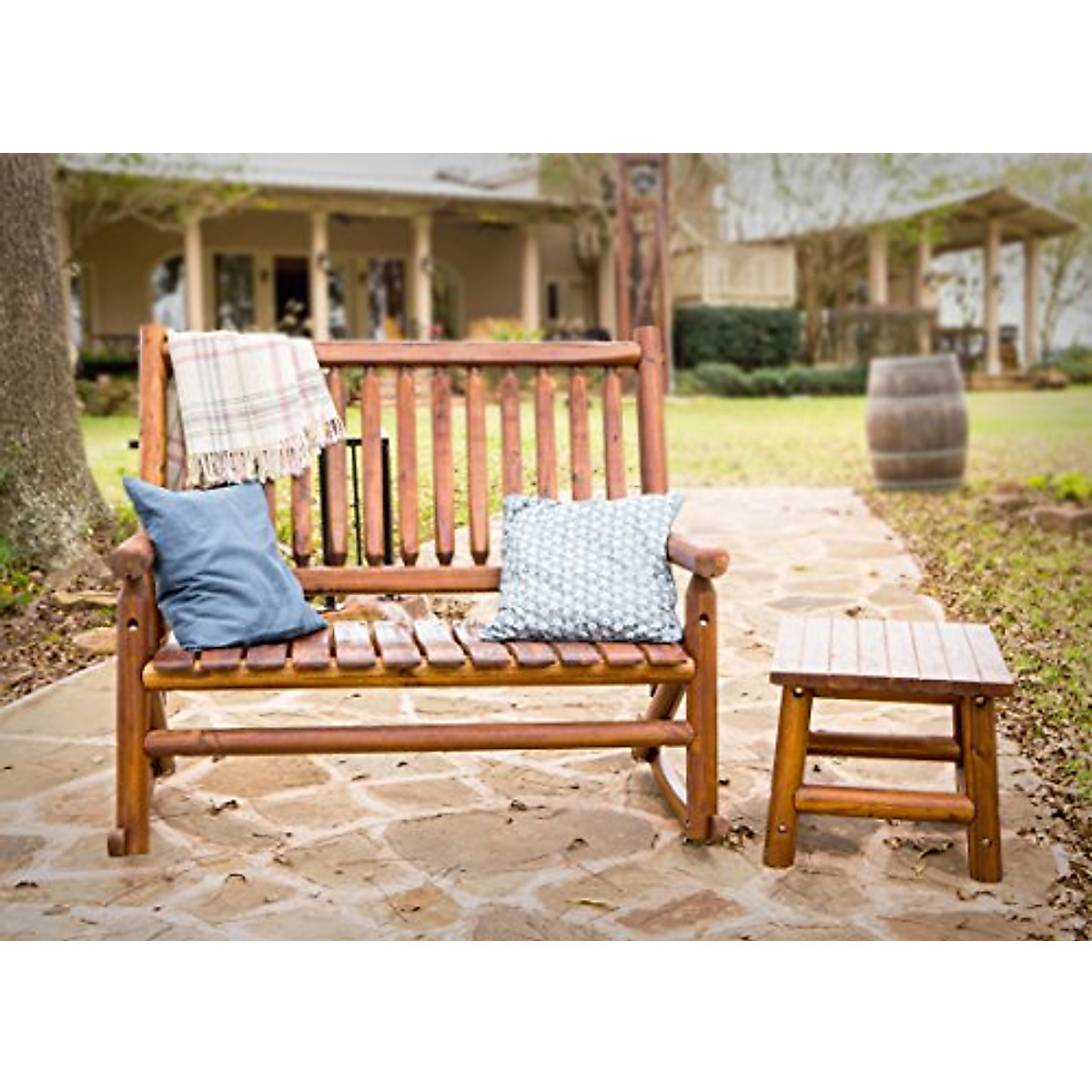 Leigh Country Amber Log Perch Handcrafted Hardwood Acacia Small Rectangular Accent Side End Table for Outdoor, Patio, and Garden, Brown