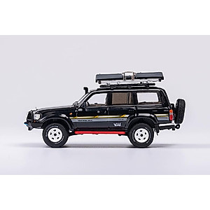 FloZ for KengFai for Toyota for Land Cruiser for LC80 Off-Road Vehicle Pearl Black Off Road Edition 1:64 Truck Pre-Built Model