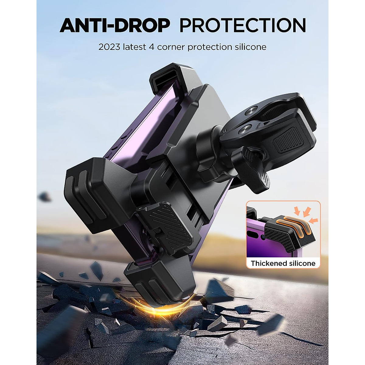 JOYROOM Motorcycle Phone Mount, [Fastest Visualize Lock][150mph Wind Anti-Shake] Bike Phone Holder with Easy Install Handlebar Clamp, fits for Bicycle Scooter ATV/UTV, Fit for iPhone & All Phones