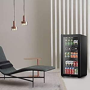 HAILANG 4.5 cu.ft Beverage Refrigerator With 150 Can,Freestanding Beverage Cooler For Office, Bar,Home|Double Glass Door&Adjustable Shelving (4.5cu.ft)
