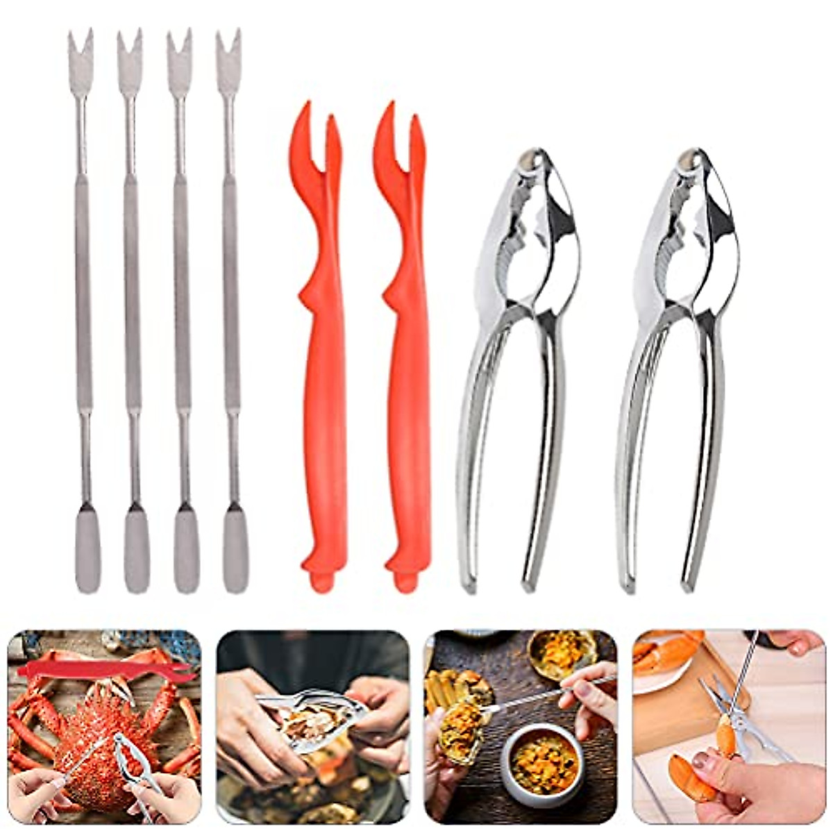 Hemoton Home Tool Set 1 Set 8Pcs Seafood Set Lobster Leg Sheller Crab Shell Opener Remover Lobster Fork Pick Kitchen Gadget for Home Restaurant Flackers Crackers