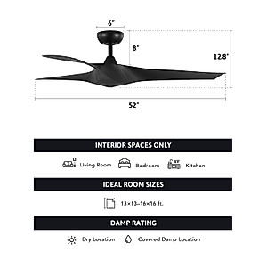 VONLUCE 52" Industrial Ceiling Fan No Light with Remote Control, Mid Century Ceiling Fans with 3 Walnut ABS Blades, Indoor Ceiling Fan for Kitchen Bedroom Living Room, Black