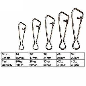 HiUmi 260pcs/box Hooked Snaps Stainless Steel Sea Fishing Tackle Hook Lure Connector Fishing Swivel Safety Snap Pin Pesca