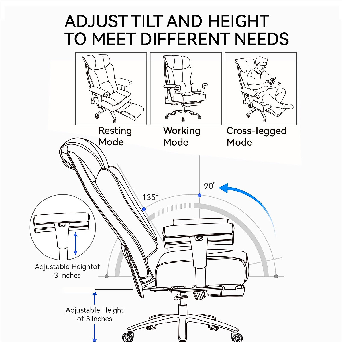Efomao Big and Tall Office Chair 450lbs, Ergonomic Office Chair, Executive Office Chair for Heavy People, Computer Chair with Foot Rest, High Back Office Chair, PU Leather Green Office Chair
