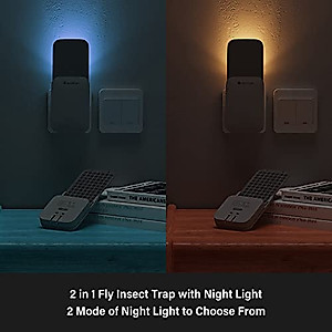 Mosalogic Flying Insect Trap Plug-in Mosquito Killer Indoor Gnat Moth Catcher Fly Tapper with Night Light UV Attractant Catcher for Home Office White-1PACK