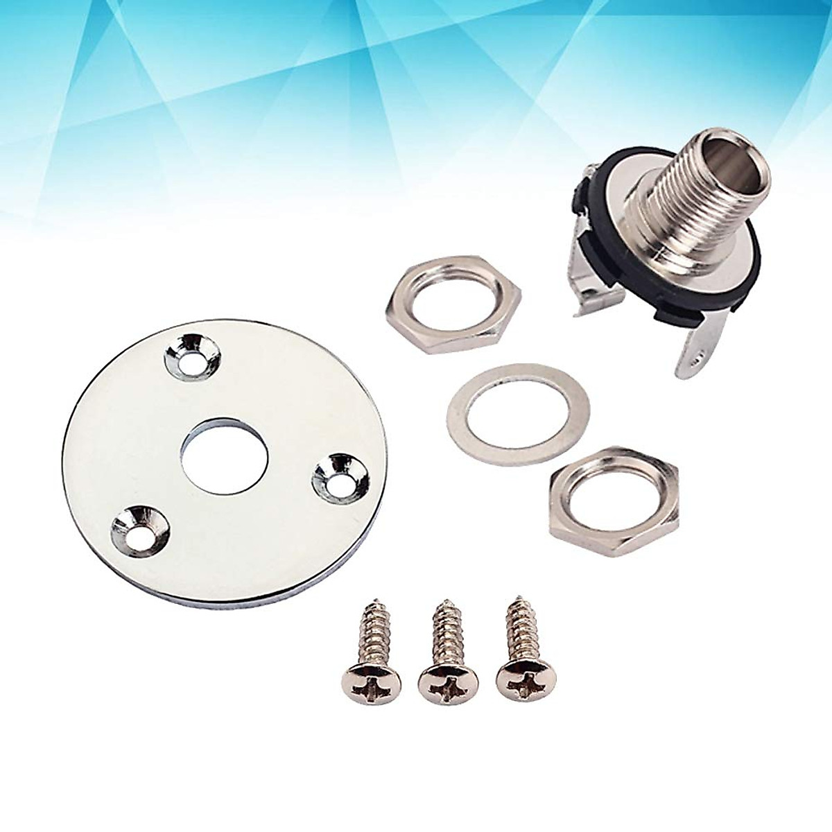 Round 1/4 Inch 6.35mm Guitar Jack Plug Socket Guitar Pickup Output Input Jack Plug with Jack Plate Screws for Electric Guitar Bass (Silver)