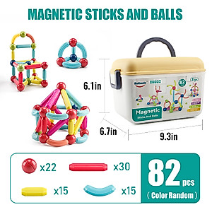 BAIBAOLE 82 PCS Magnetic Balls and Rods Set Magnet Balls Toys for Kids DIY Magnetic Toys Magnetic Building Sticks 3D Educational Toy Gift for Boys and Girls Ages 3 4 5 6 7 8-15