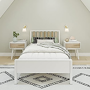 Max & Lily Twin Bed, Scandinavian Modern Bed for Kids, Solid Wood Twin Bed Frame with Headboard, No Box Spring Needed, White/Blonde