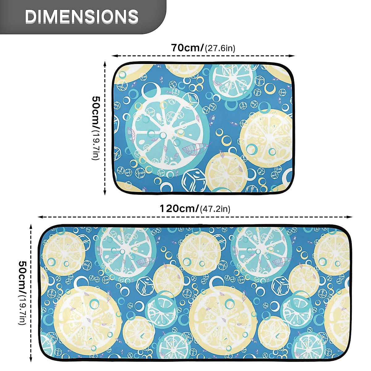 DOMIKING Lemon Orange Kitchen Mats 2 Pieces Non-Slip Anti Fatigue Kitchen Rugs and Mats Set for Floor Cushioned Standing Mats Area Rug Runner for Kitchen Hallway Sink