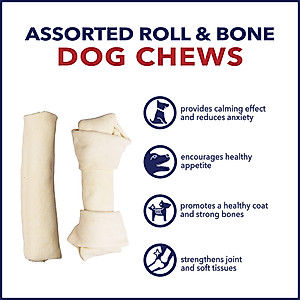Pet Factory 100% Made in USA Beefhide 6-7" Assorted (Bones & Rolls) Dog Chew Treats - Natural Flavor, 10 Count/1 Pack