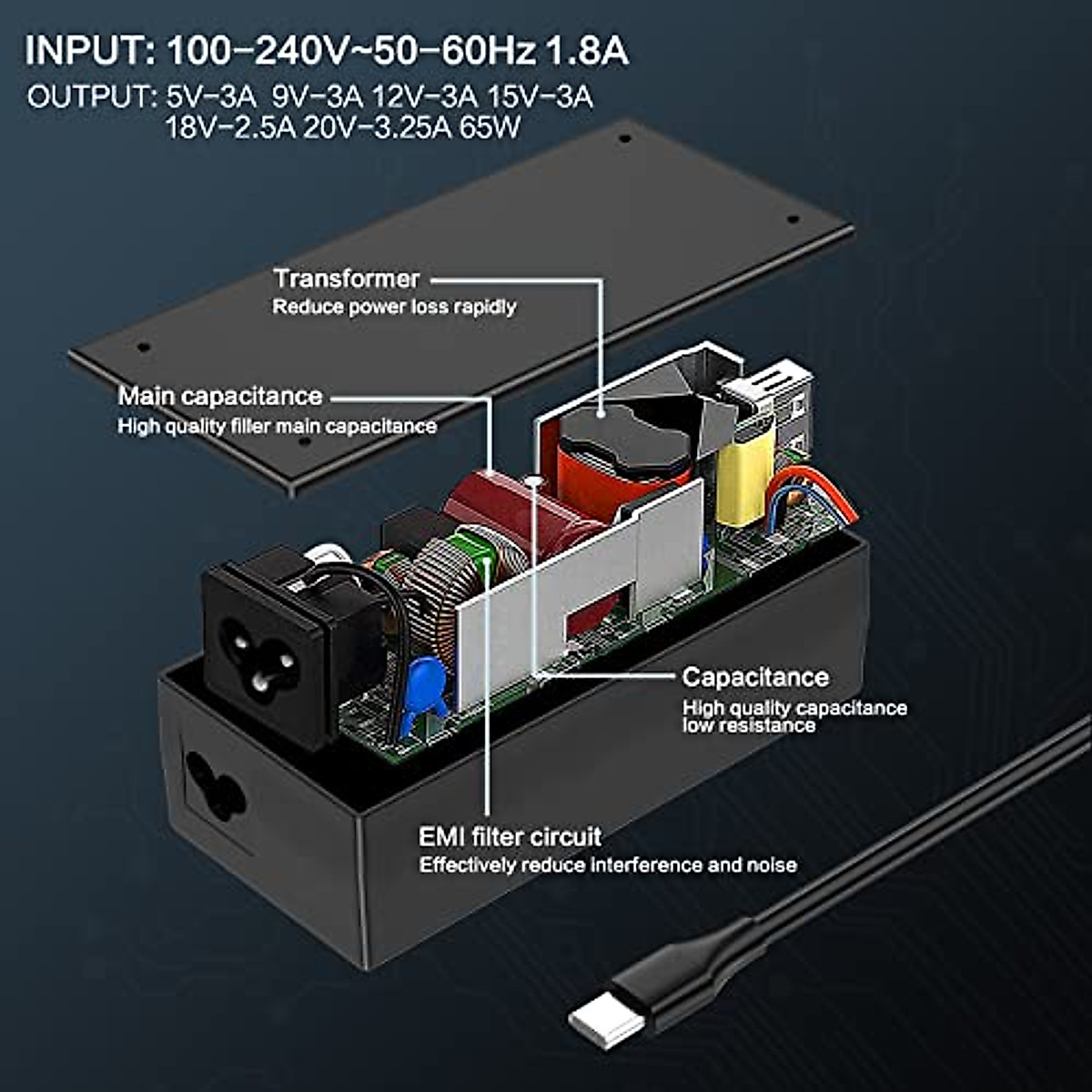 Chromebook Charger, 45W 65W Type C USB C Laptop Charger Universal USB C Charger for HP Chromebook Charger Replacement, Dell, Google Chromebook Charger, Lenovo, Acer, Samsung USB Type-C Fast Charging