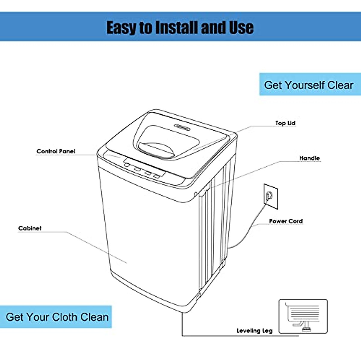 Frestec Portable Washing Machine, Portable Washer, Mini Washing Machine, Compact Washer for Apartment, Dorm (1.38 cu.ft.)