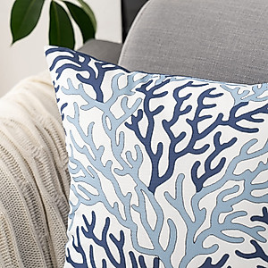 Tritard Nautical Coastal Throw Pillow Covers Set of 2 Decorative Outdoor Pillow Covers Waterproof Fabric Ocean Themed Beach Coral Print Pillowcases for Bedroom Living Room Patio Couch, 18" x 18", Blue