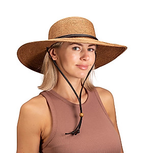 Sloggers Women's Wide Brim Braided Sun Hat with Wind Lanyard - UPF 50+ Maximum Sun Protection Dark Brown