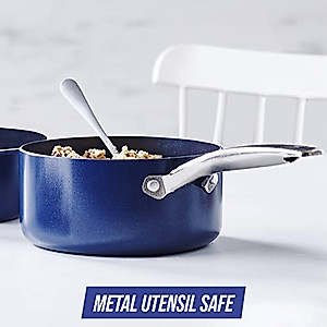 Blue Diamond Cookware Diamond Infused Ceramic Nonstick, 2QT Saucepan Pot with Lid, PFAS-Free, Dishwasher Safe, Oven Safe, Blue