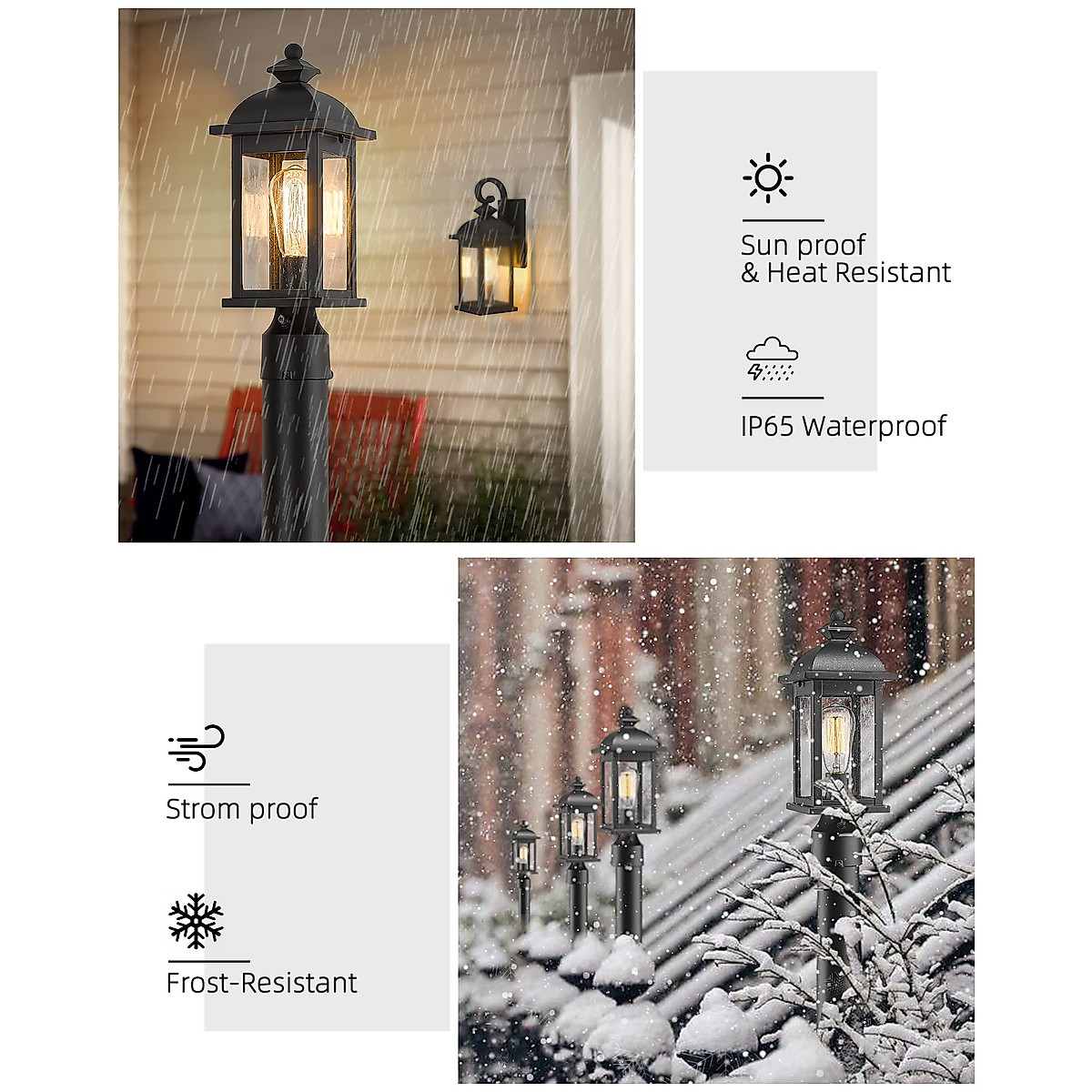 FEMILA Dusk to Dawn Outdoor Post Light, Waterproof Pole Lantern Light Fixture, Exterior Lamp Posts Outdoor Lighting for Garden Patio Yard Pathway Driveway, Clear Glass Panel, 4FD54P-PC BK