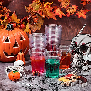 Meanplan 90 Pcs 12 oz Halloween Plastic Party Cups Disposable Clear Cups Scary Printed Party Cups Happy Halloween Cups for Liquor Coffee Juice and Hot Cold Drinks Party Supplies (Scary Style)