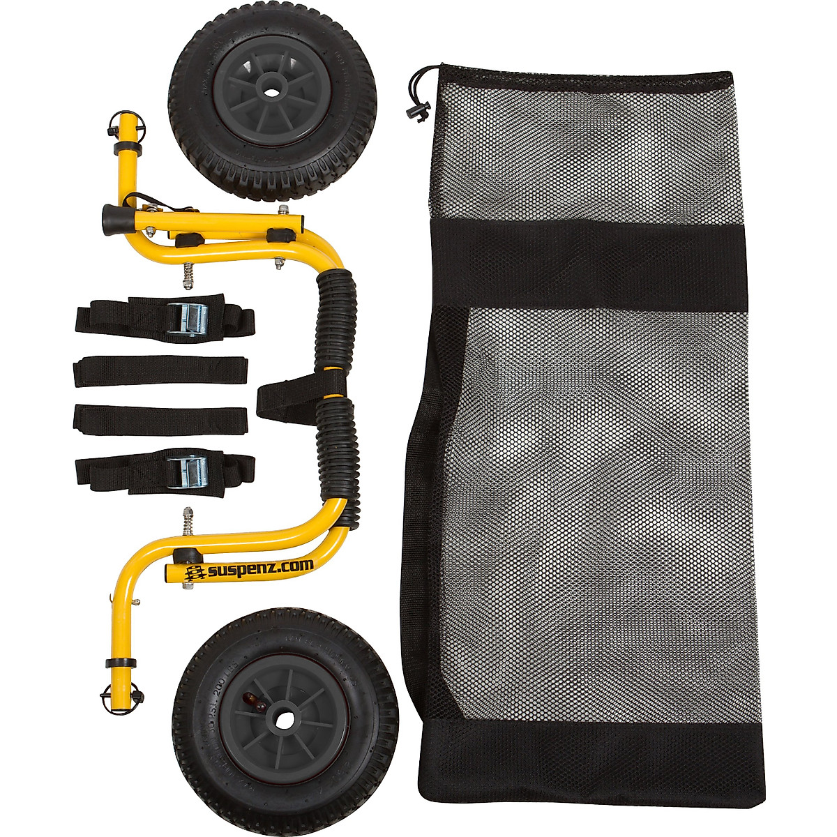 Suspenz Stowable Kayak Carrier Cart, SK Trailer Cart with Airless Wheels and Straps, Yellow, (22-1166)