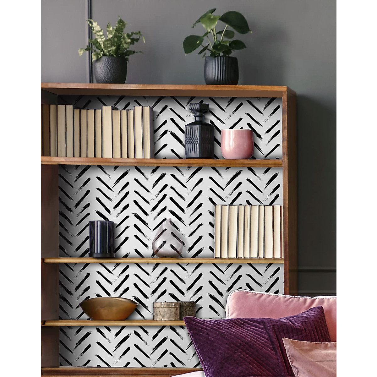 Black and White Stripe Wallpaper 17.71In X 236In Geometric Peel and Stick Wallpaper Modern Stripe Contact Paper Self Adhesive Removable Waterproof Wall Paper for Old Furniture Renovation