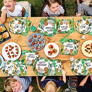 96PCS Jungle Birthday Party Plates and Napkins Safari Animals Birthday Party Decorations for 24 Guests Jungle Theme Birthday Party Tableware Set Serves Wild Animals Gold Safari Zoo Birthday Supplies