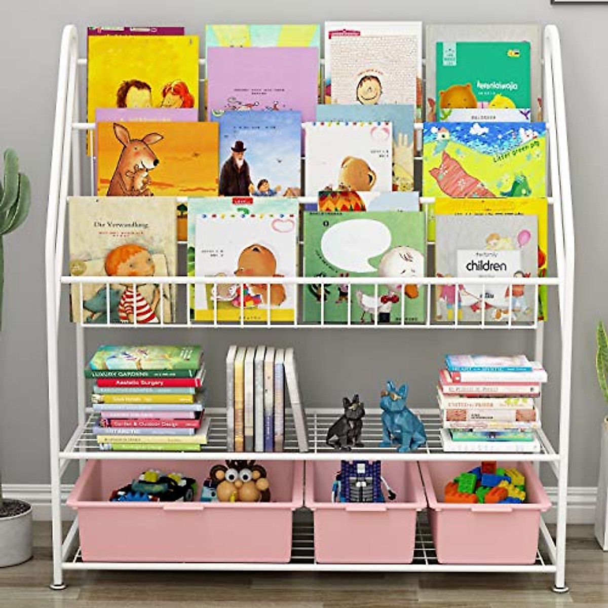 Olebes Kids Book Rack, 5 Children Sling Bookshelf, Bookcase Rack for Kid Toy Storage Organizer, Children's Display Storage Shelves for Books Toys in Study Living Room Bedroom