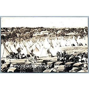 AMERICAN INDIAN CAMP WIGWAMS CARS ROUNDUP PENDLETON OR VINTAGE REAL PHOTO RPPC