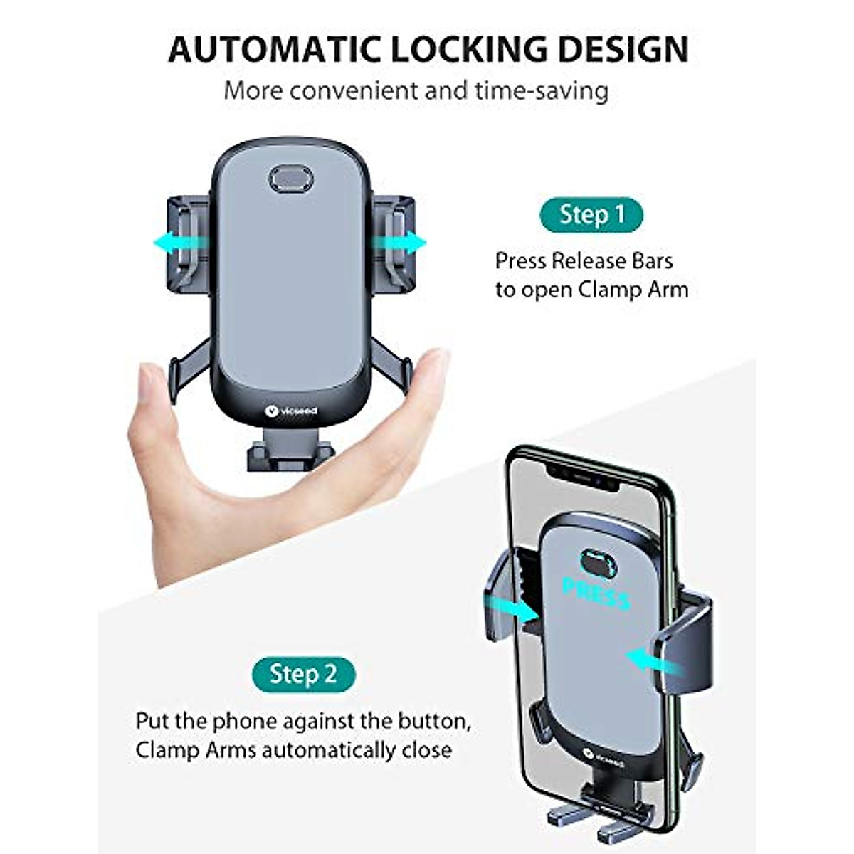 2022 Upgraded Auto Clamp Cell Phone Holder for Car, VICSEED Car Phone Holder Mount Ultra Stable Car Phone Mount Strong Grip Air Vent Phone Car Holder Case Friendly Fit for iPhone 12 and All Smartphone