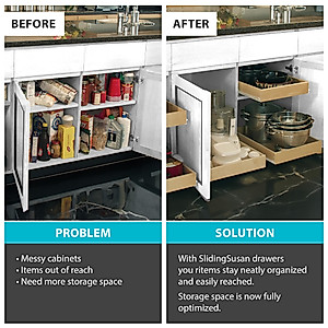 SlidingSusan Pull Out Cabinet Organizer - Fully Assembled Pull Out Drawers For Kitchen Cabinets - Dovetail and Soft Close Cabinet Pull Out Shelves - Fast and Easy D.I.Y. Installation - 12" W x 21" D