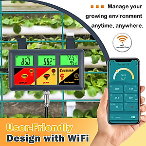 UIUZMAR pH EC TDS Continuous Monitor pH ORP Meter for Home Growers, 7 in 1 pH EC PPM CF ORP Temp Humidity Meter for Indoor Hydroponic Garden Reservoir Water Tank DWC Setup Aeroponic Gardening