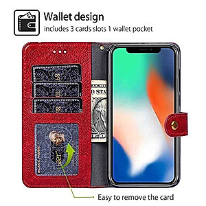 YOUKABEI MojieRy Phone Cover Zipper Wallet Folio Case for Oppo REALME 7 PRO, Premium PU Leather Slim Fit Cover for REALME 7 PRO, 1 Photo Frame Slot, 3 Card Slots, Dirt-Proof, Red