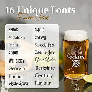 Custom 16oz Beer Can Glass with Your Custom Logo Design or Personalized Text - Permanent Laser Engraving - Wedding Favors, Corporate Gifts, Birthdays, Parties or Events