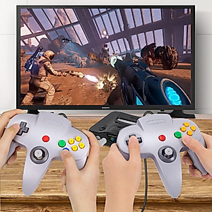 FISUPER Wired N64 Controller Classic Gamepad Joystick for N64 Console (2 Pack Grey)