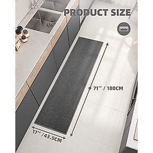 Color&Geometry Kitchen Rugs and Mats Non Slip Washable, Absorbent Kitchen Mats Woven Kitchen Runner Rug Easy to Clean Kitchen Floor Mats for in Front of Sink, Laundry Room, Hallway, 17”x71”, Grey