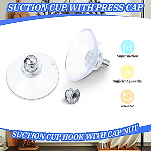 Quzzil 10 Pcs Suction Cups 4.4 cm/ 1.73 Inch Diameter Suction Cup Screw 0.39 Inch in Length PVC License Plate Suction Cups Hooks Clear Suction Cup with Cap Nut M6 Thread for Shade Cloth Acrylic Plate