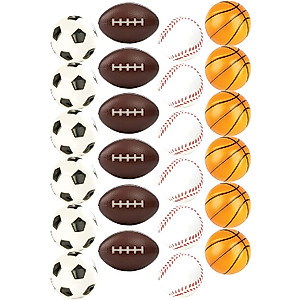 Set of 24 Sports 2.5" Stress Balls - Includes Soccer Ball, Basketball, Football, Baseball Squeeze Balls for Stress Relief, Party Favors, Ball Games and Prizes, Stocking Stuffers - Bulk 2 Dozen Balls