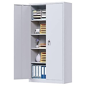 Aobabo Metal Storage Cabinet with 2 Doors, 72”H×36”W×18”D Locking Steel Storage Cabinet for Office,Garage,Gray Storage Cabinets with 4 Adjustable Shelves,Assembly Required