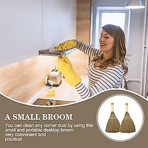 Mobestech 2pcs Kitchen Cleaning Broom Straw Braided Broom Small Natural Whisk Table Small Broom Mini Desk Broom Rustic Broom Table Top Desk Mini Brooms Kid Desk Mini Brush Wedding Miscanthus