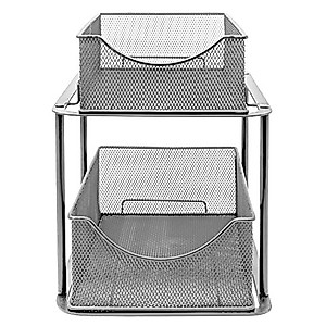 Sorbus 2 Tier Under The Sink Organizer Baskets with Mesh Sliding Drawers —Ideal for Cabinet, Countertop, Pantry, and Desktop, for Bathroom, Kitchen, Office, etc.—Made of Steel (Silver)