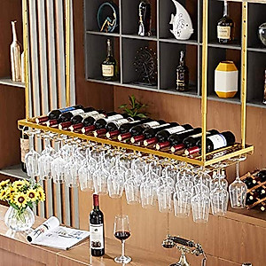 Metal Wine Stemware Racks, Ceiling Hanging Wine Bottle Holder Metal Goblet Wine Glass Rack Restaurants Kitchens Bar Storage Display Shelf (Size : 100×35cm(39×14inch))