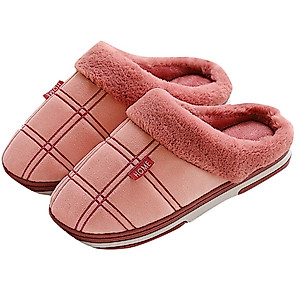 FraftO Warm Winter Mens Slipper Velvet Waterproof Fur Home Warm Memory Cotton Slippers Shoes Pink