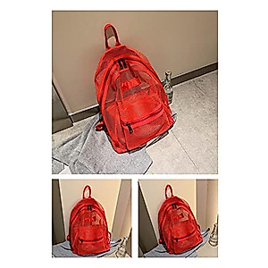 MeganJDesigns Transparent Mesh Backpacks Heavy Duty Semi-See Through Stadium Approved Student Backpack with Reinforced Straps (04#Red)