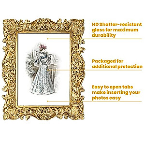 GUOER 5x7 Picture Frames Vintage Photo Frame with Glass Front Antique Picture Frame for Tabletop Wall Hanging (5x7, Shiny Golden)