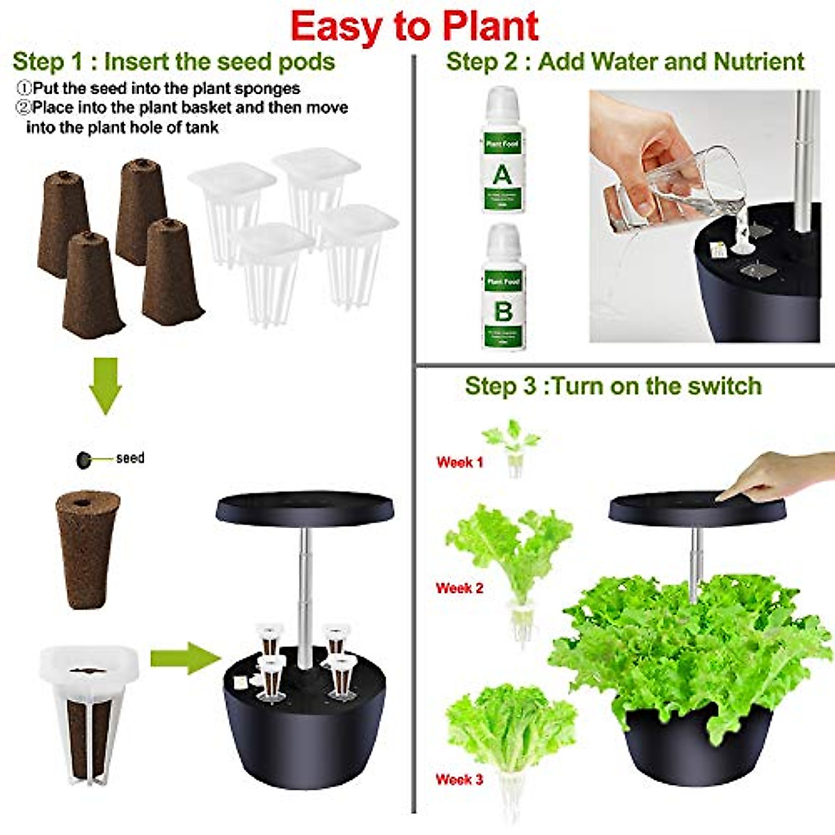 Hydroponics Growing System, 4 Pods Indoor Herb Gardening System with LED Grow Lights, Automatic Timer and Pump, Hydroponic Plant Germination Kits for Vegetable/Lettuce